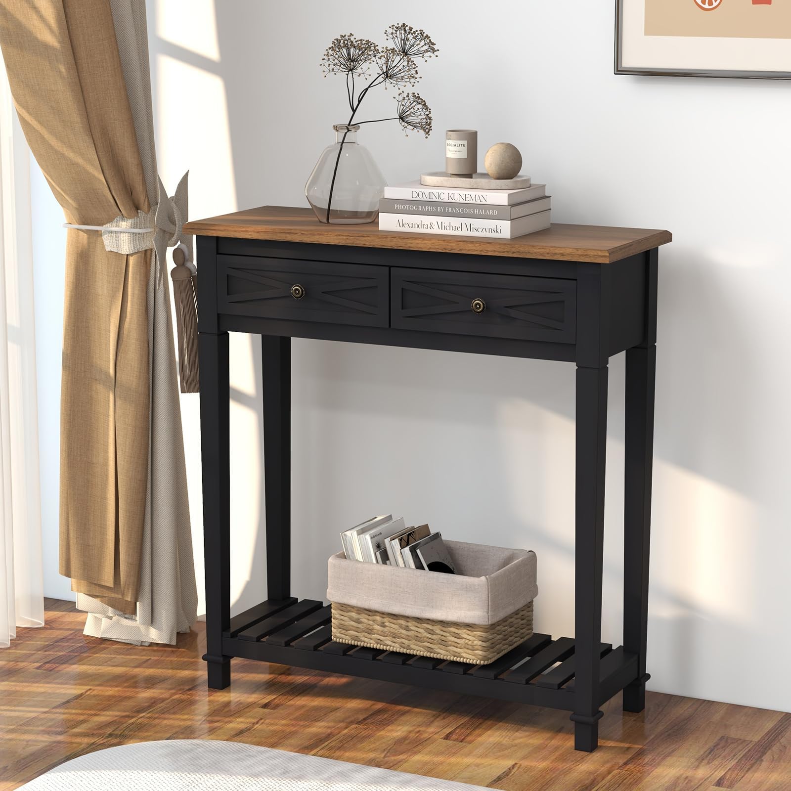 Amazon.com: Kinpaw Narrow Console Table with Storage- Black Entryway ...