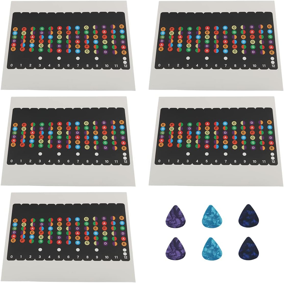 Amazon.com - Ruiwaer 5PCS Guitar Fretboard Stickers Color Coded Note ...