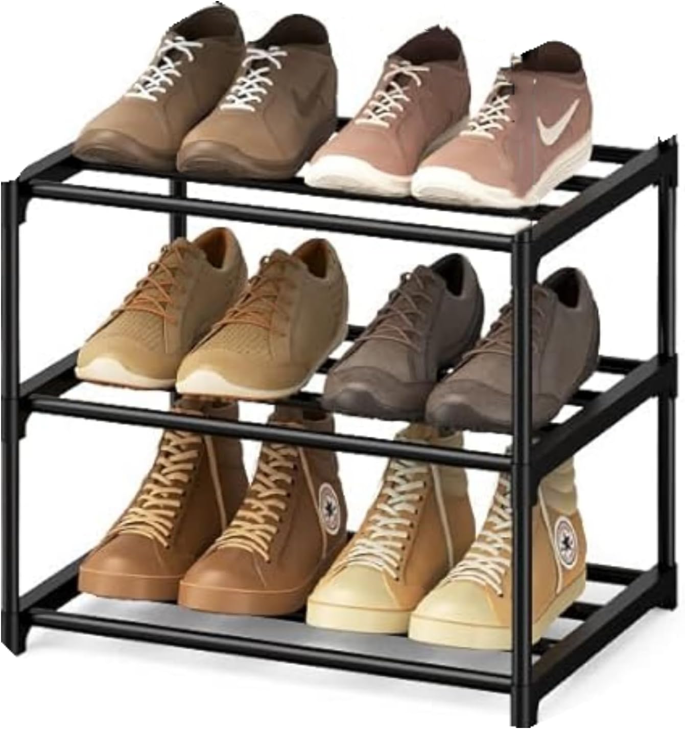 Flosvotals 3 Tier Shoe Rack,Space Saving Shoe Storage Organiser,Metal ...