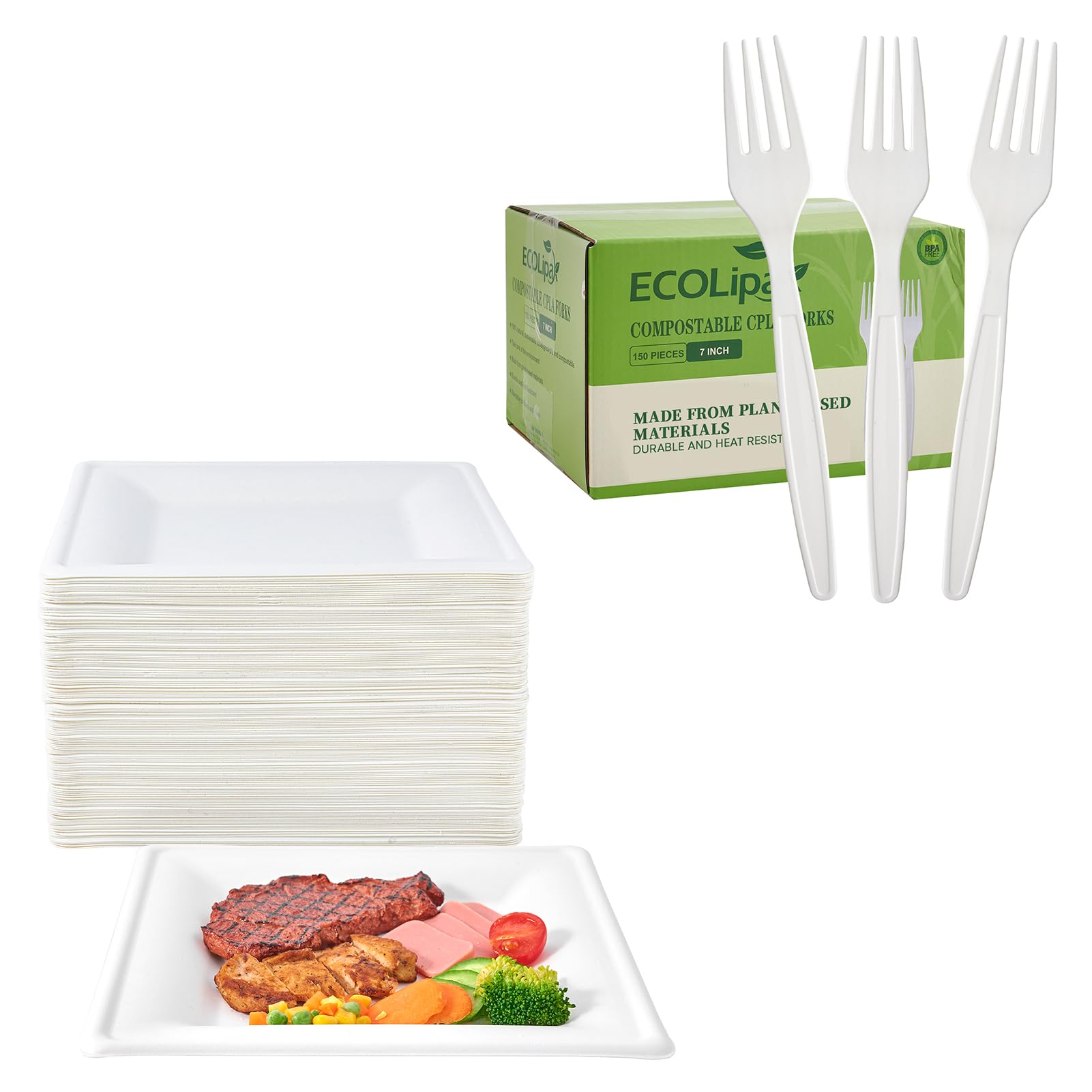 Amazon.com: ECOLipak 150 Pack 10 Inch Compostable Square Paper Plates ...