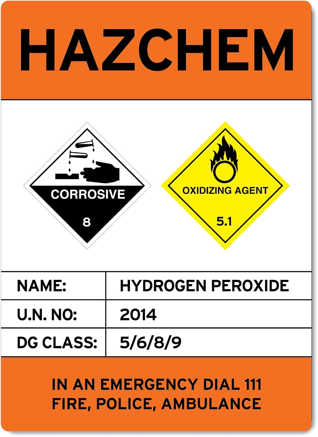 Amazon.com: Hazchem Sign – Hydrogen Peroxide Hazchem Signs Metal Tin ...