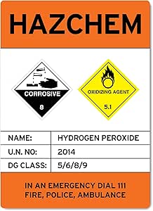 Amazon.com: Hazchem Sign – Hydrogen Peroxide Hazchem Signs Metal Tin ...