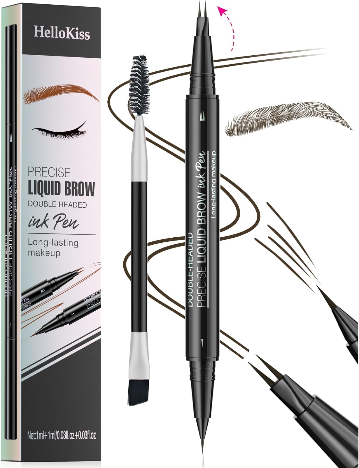 Amazon.com : 9708 2-Tip Double-Ended Eyebrow Pen, 2-in-1, with Eyebrow ...