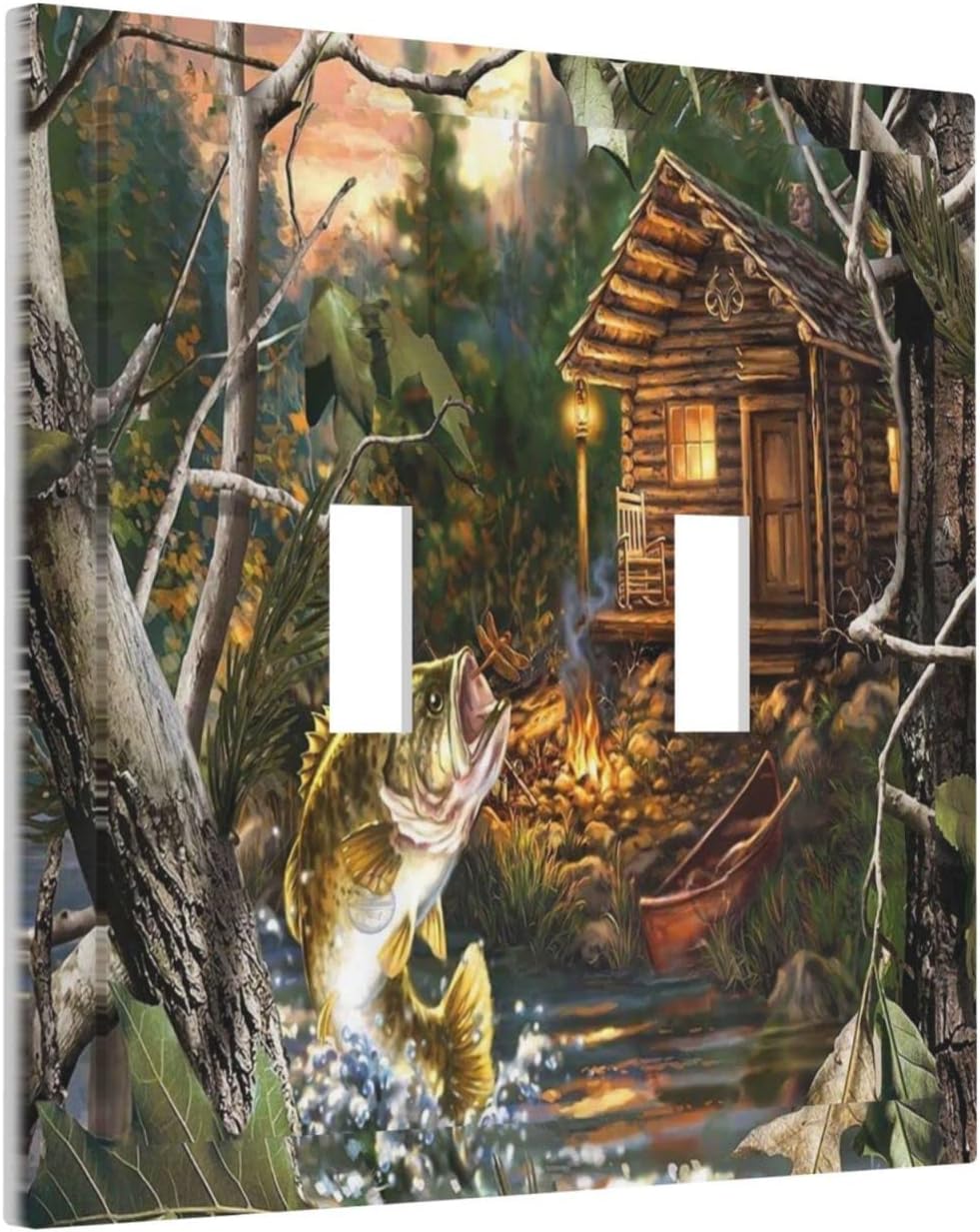Cabin Fishing Fish 2 Gang Double Toggle Light Switch Cover Electric ...