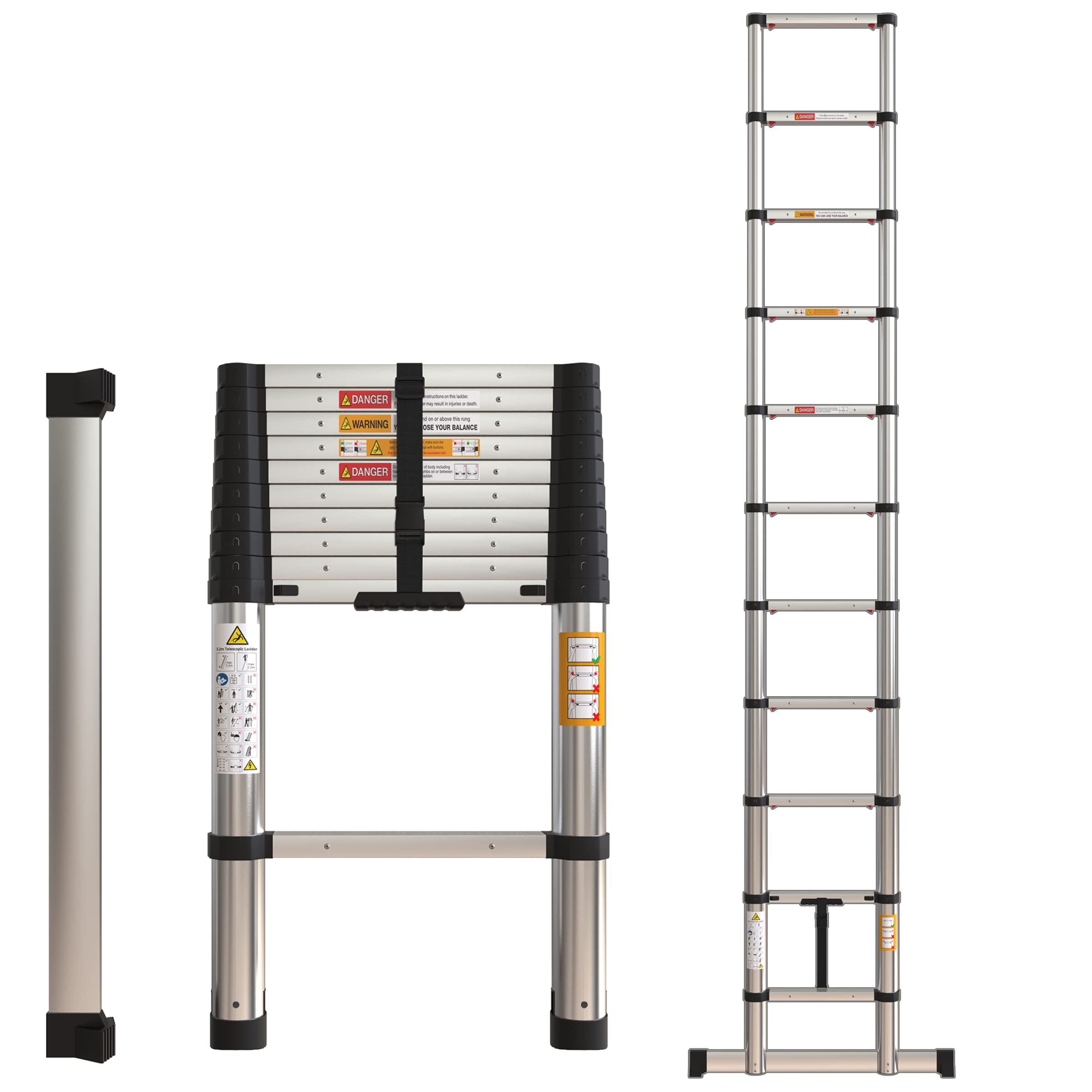 Stainless Steel Telescoping Ladder 10.5FT, Heavy Duty One-Button ...