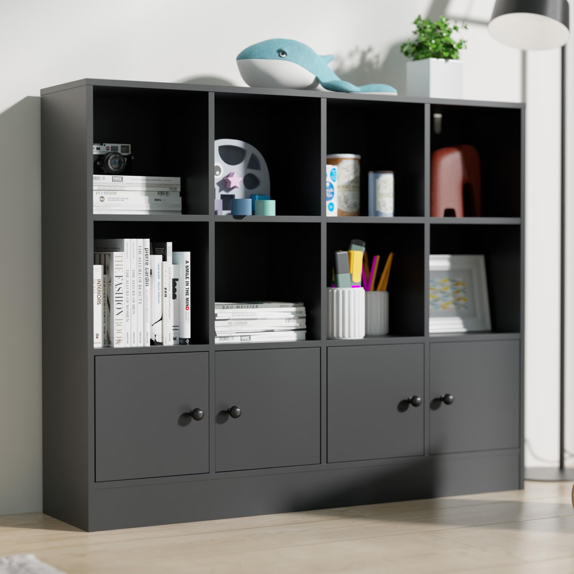 Amazon.com: IDEALHOUSE Bookshelf with Drawers, Modern Bookcase Storage ...