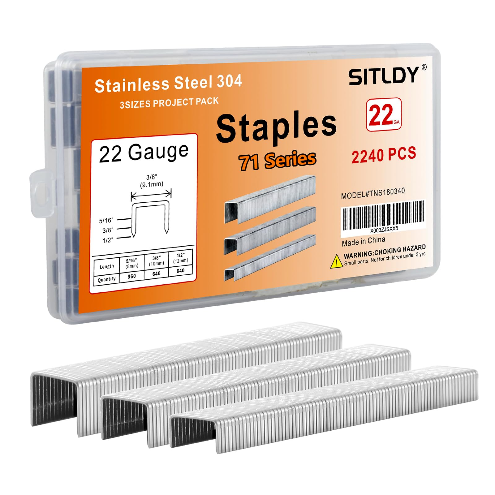 SITLDY 3/8 Inch Crown 22GA Stainless Steel Staples 2240-Count 3 Sizes ...