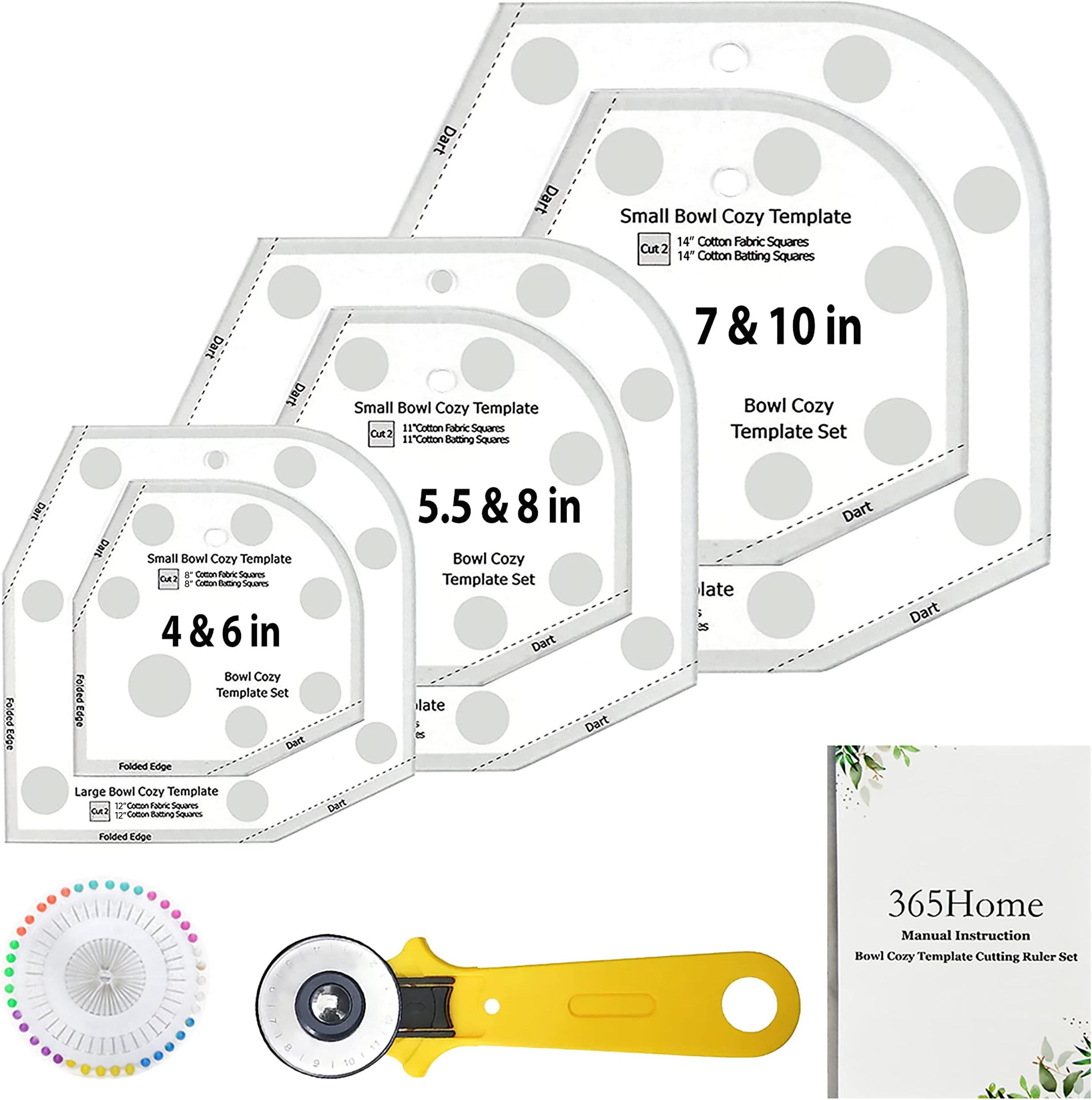 Amazon.com: 3pcs Bowl Cozy Template 8/10/12 inches Acrylic Bowls Wrap ...