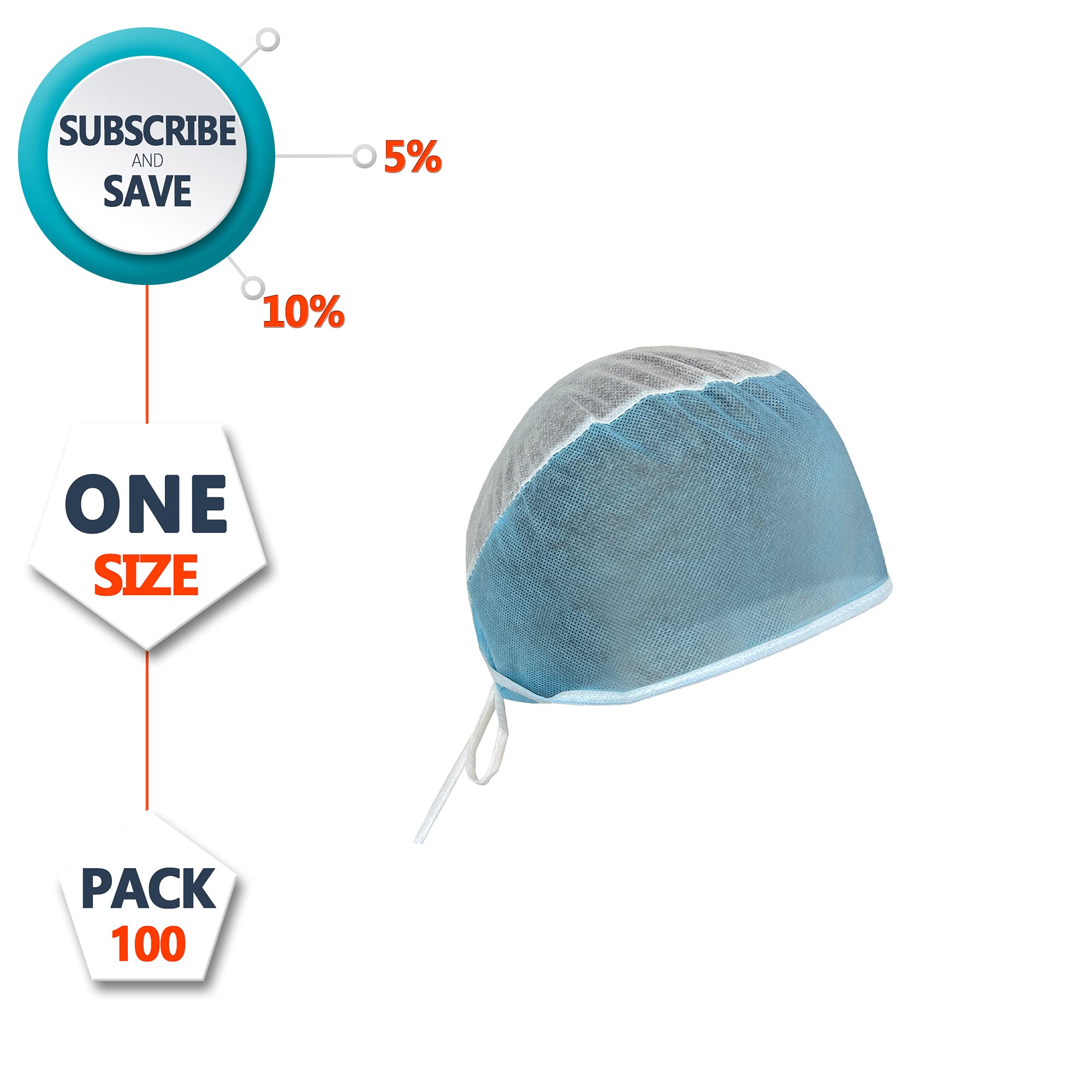 Blue Surgeon Caps. Disposable Surgical Head Covers with Ties for ...