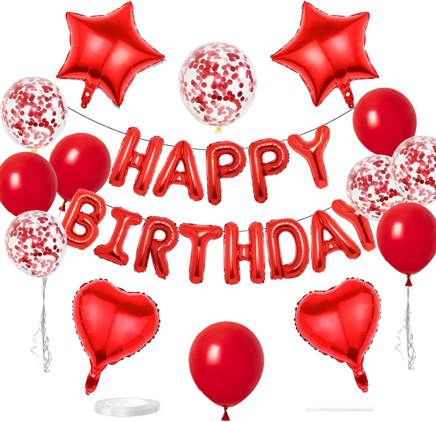 Amazon.com: WEIKA 27 Pcs Red Birthday Decorations, 3D Foil Red Happy ...