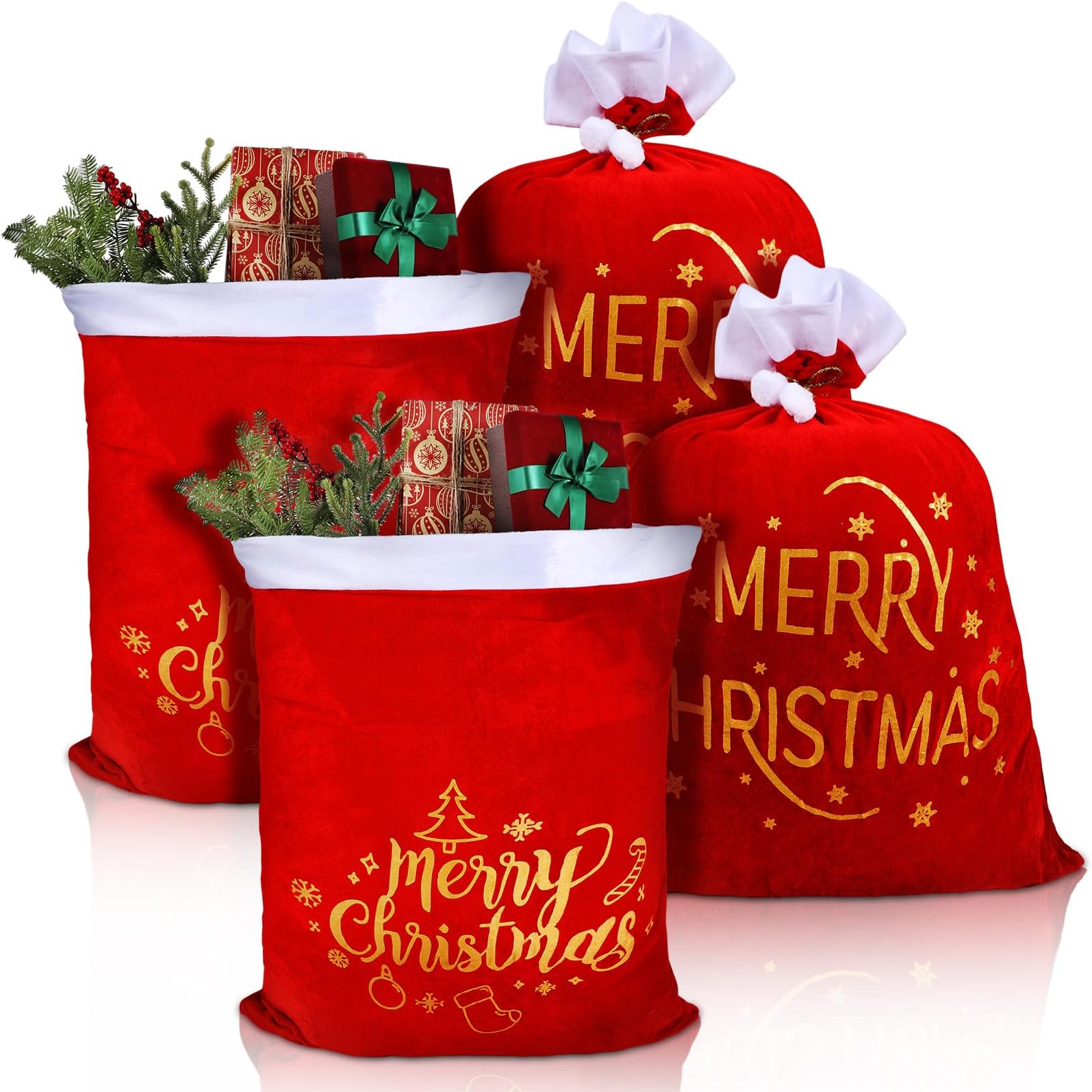 Amazon.com: Wesnoy 4 Pieces Jumbo Christmas Santa Gift Sack Bags with ...