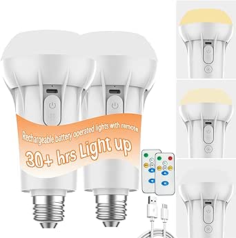 Rechargeable Battery Operated Light Bulb, 12W 3 Color Temp Battery ...