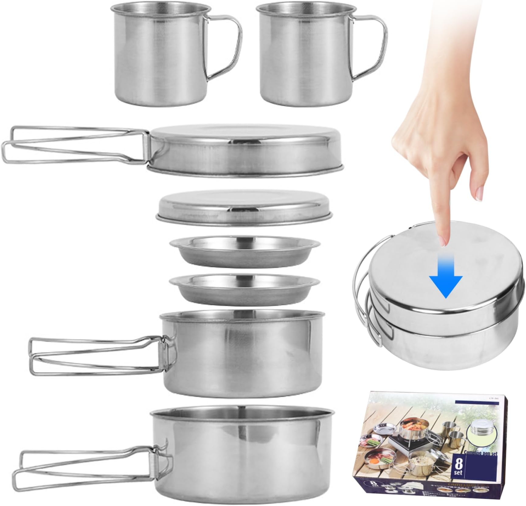 Amazon.com : Camping Cooking Set 8PCS Stainless Steel Camping Cookware ...