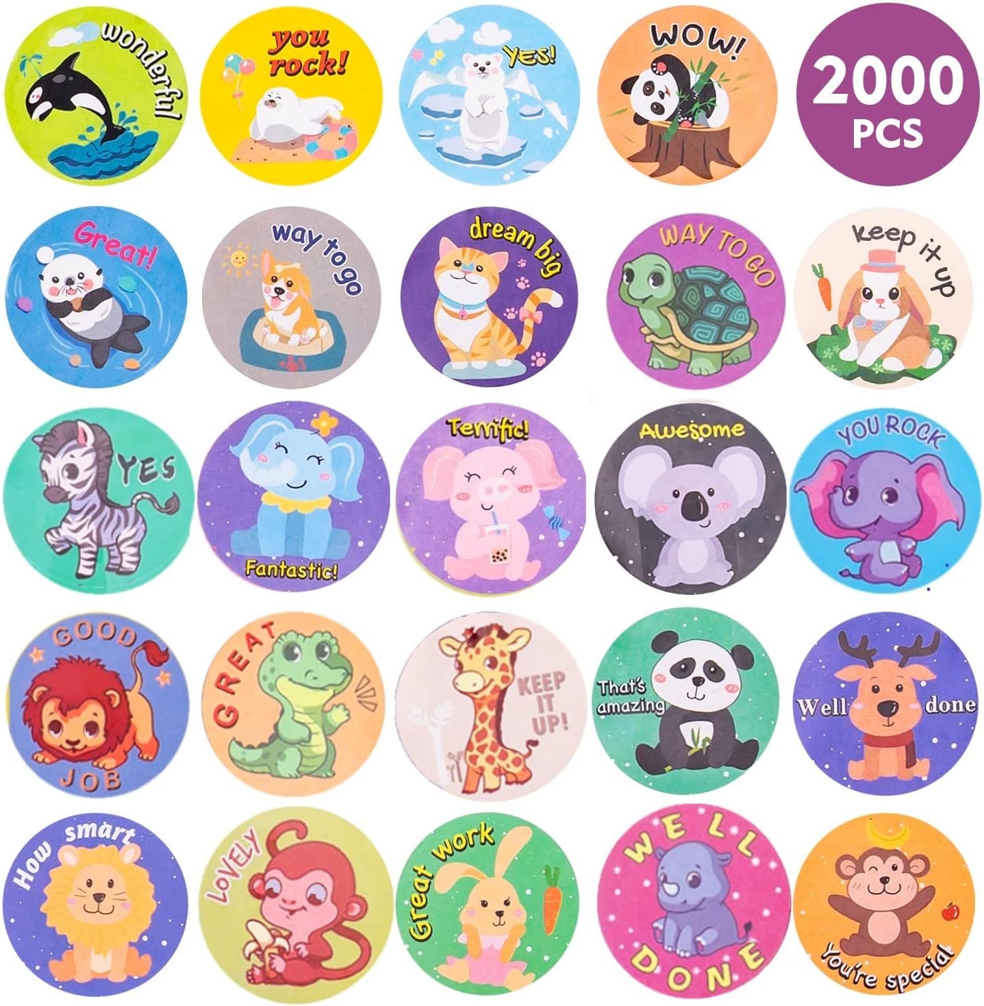 Amazon.com: 1000 PCS Round Animal Stickers, 16 Designs Adorable Marine ...