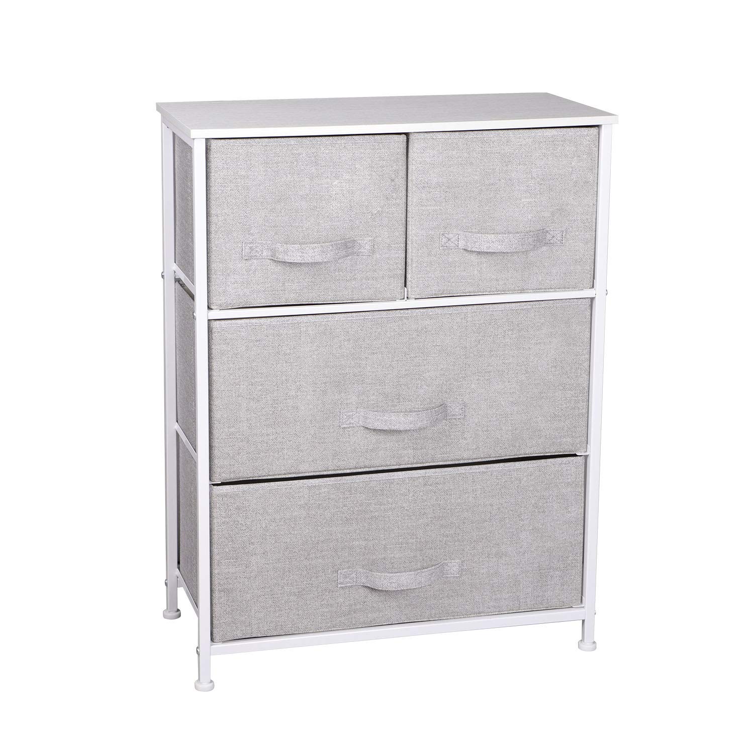 Chest of Drawers, 4 Fabric Drawers Storage Unit with Wooden Top and ...