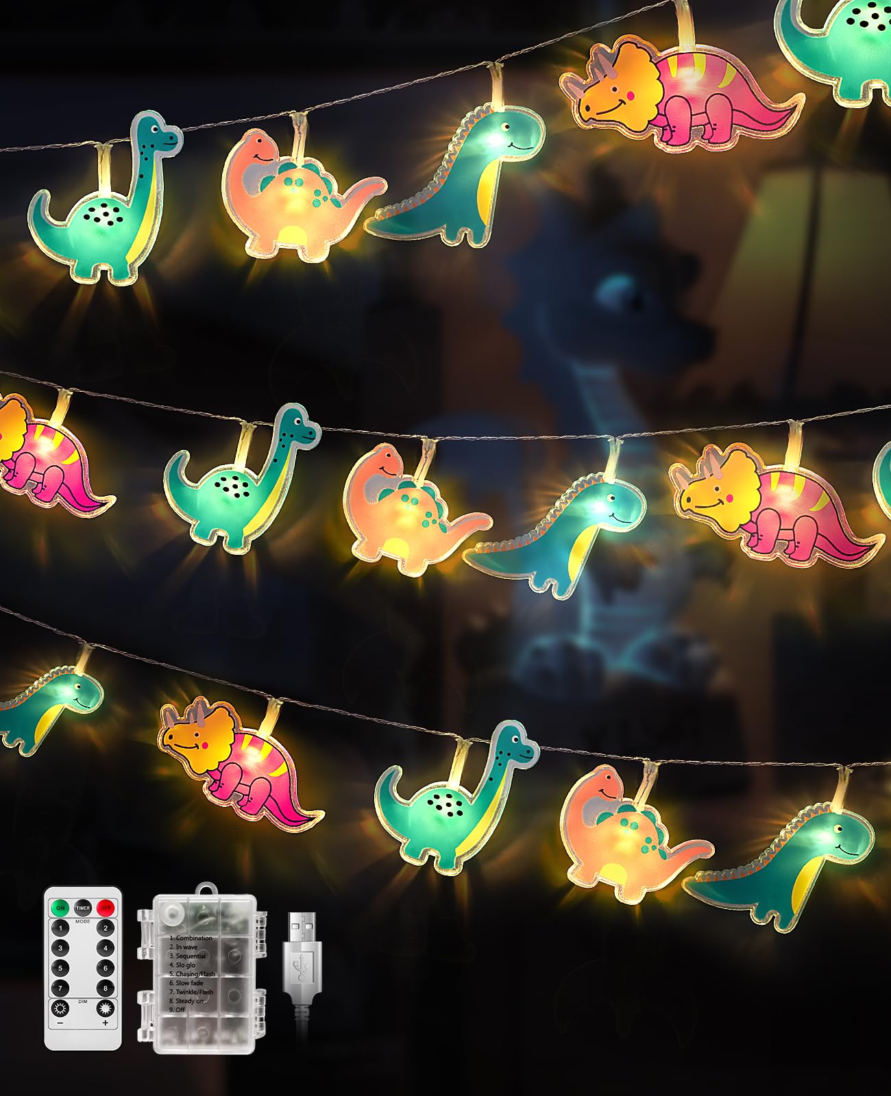 Amazon.com: AceList 20 LED Dinosaur String Lights for Kids, Dinosaur ...