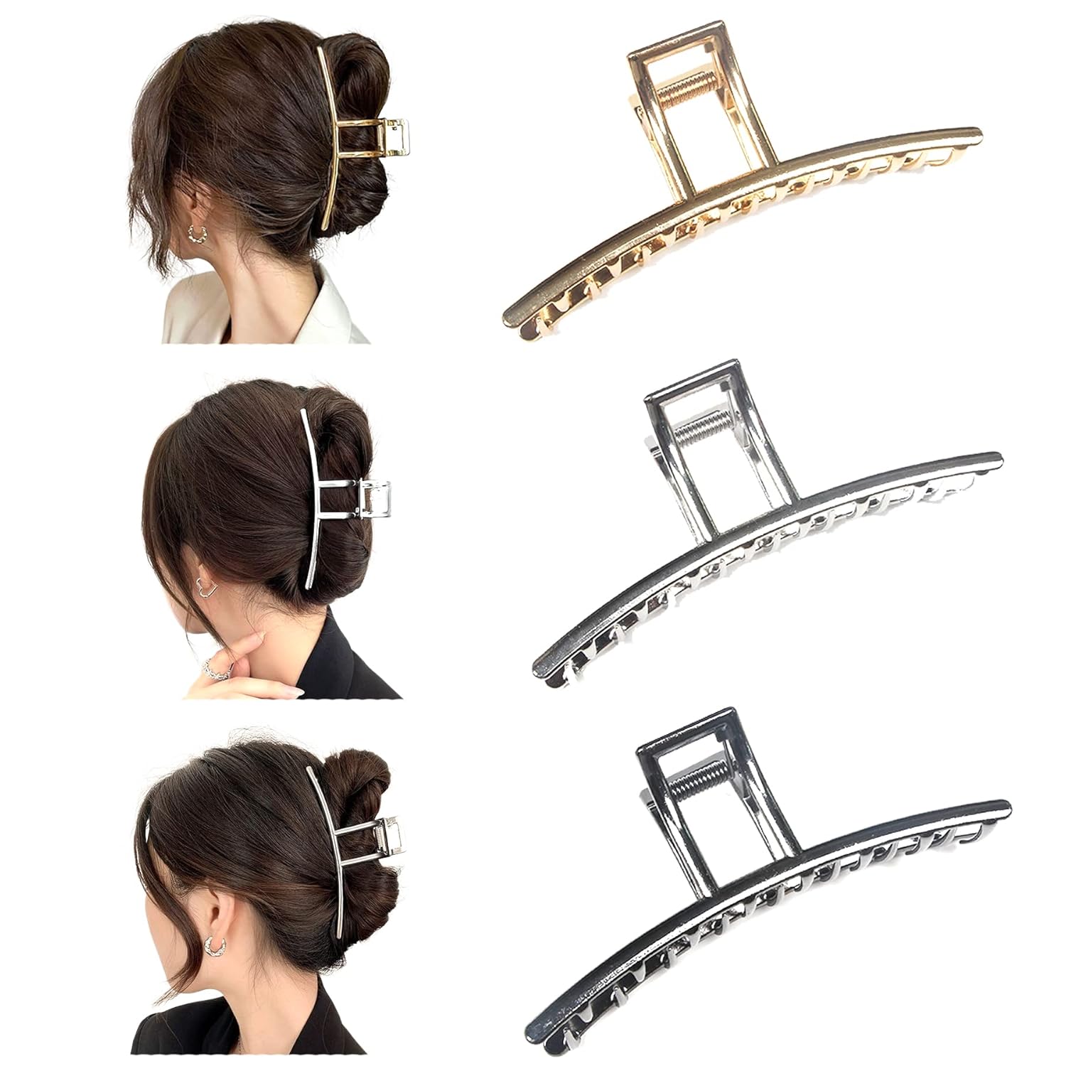 Amazon.com : JingDan 3 Pack Large Metal Hair Claw Clips for Thick ...