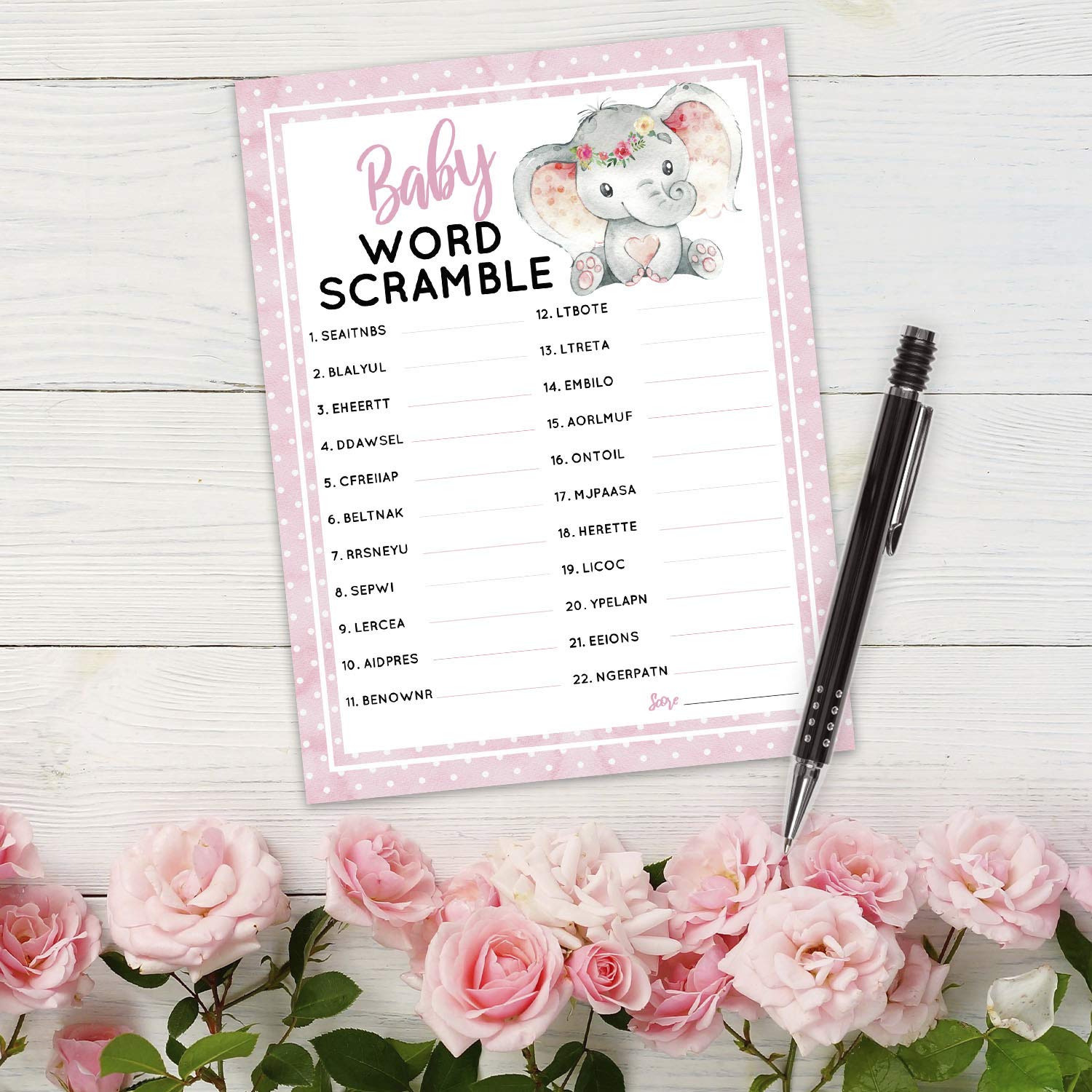 Elephant Baby Shower Word Scramble Printable Elephant Themed Baby