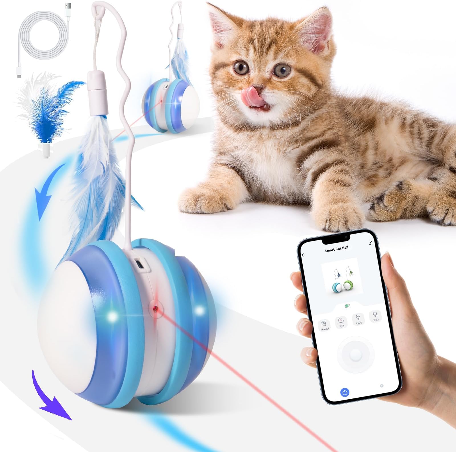 Amazon.com : PKNOVEL Interactive Cat Ball Toy, APP Control Automatic ...