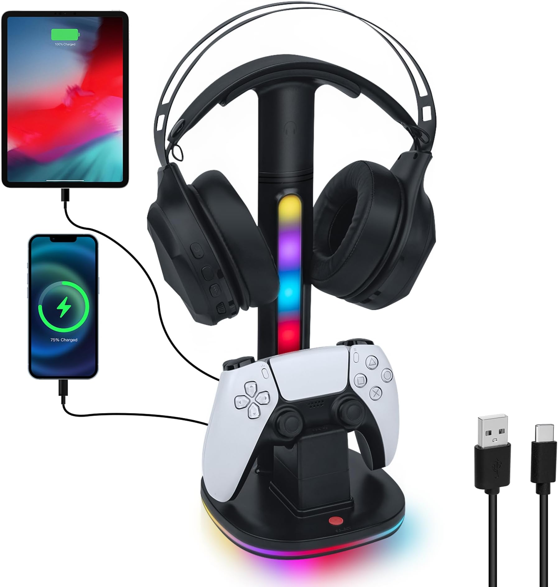 PS5 Ständer mit PS5/PS5 Slim Lüfter und Licht für Disc & Digital, PS5 ...