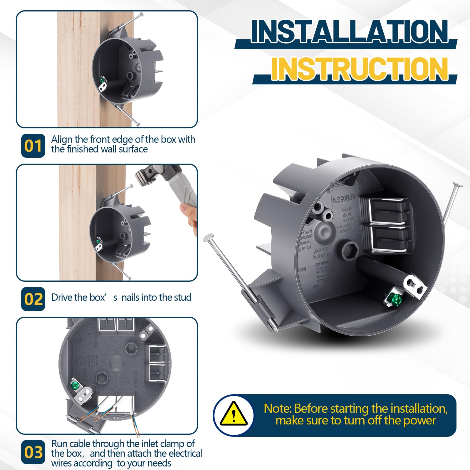 Snapklik.com : Tellegloww 12pcs 1 Gang PVC Round Ceiling Electrical Box ...