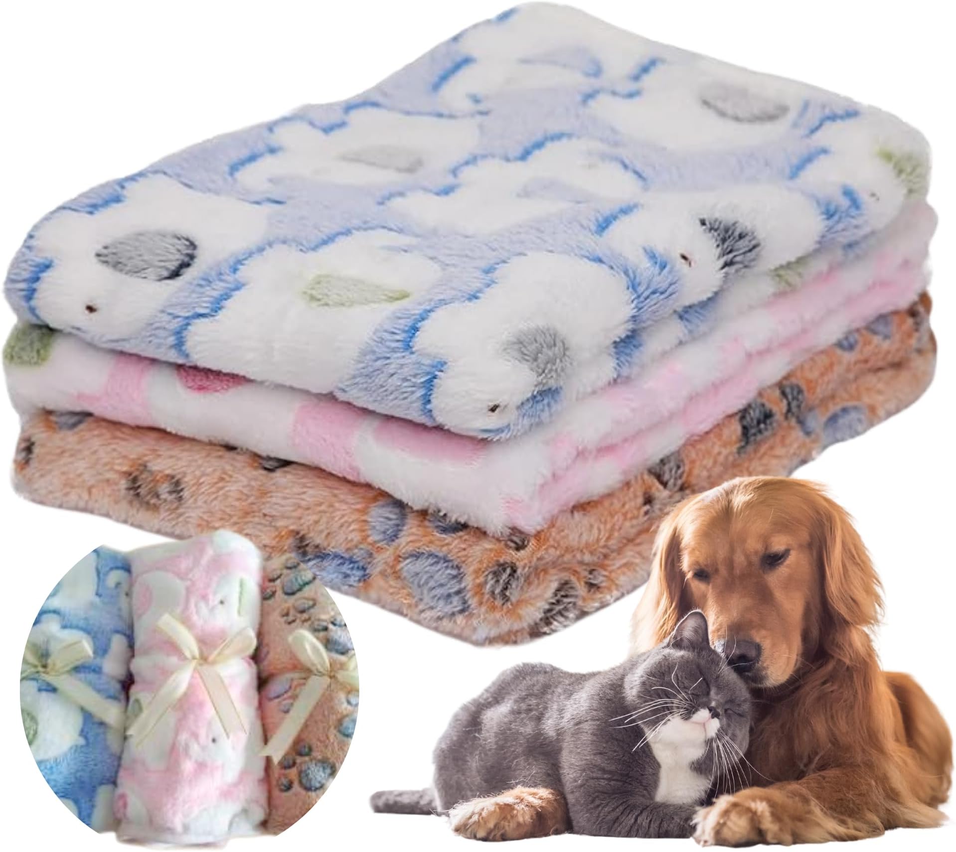 Amazon.com : Cozy Flannel Pet Blankets Set of 3 – Ultra-Soft Fleece ...