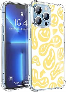 Amazon.com: TEXXY Designed for iPhone 14 Pro Max Smile Face Case, Yellow Liquid Smile Face ...