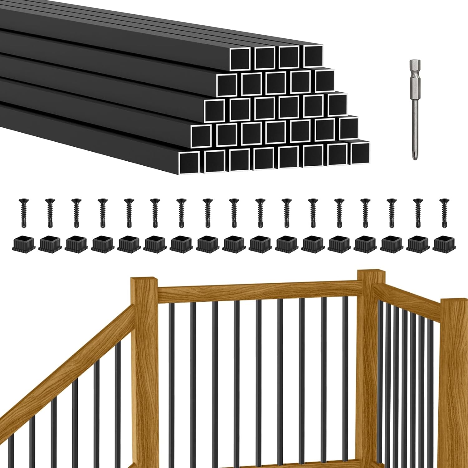 BLIKA 30 Pack 26" Square Aluminum Deck Balusters, 3/4" Black Aluminum ...