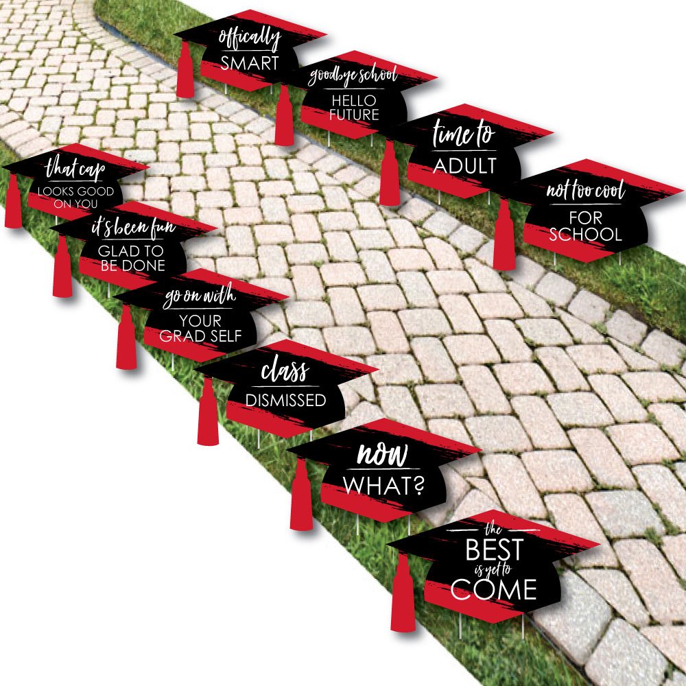 Amazon.com: Big Dot of Happiness Red Graduation Lawn Decorations - 10 ...