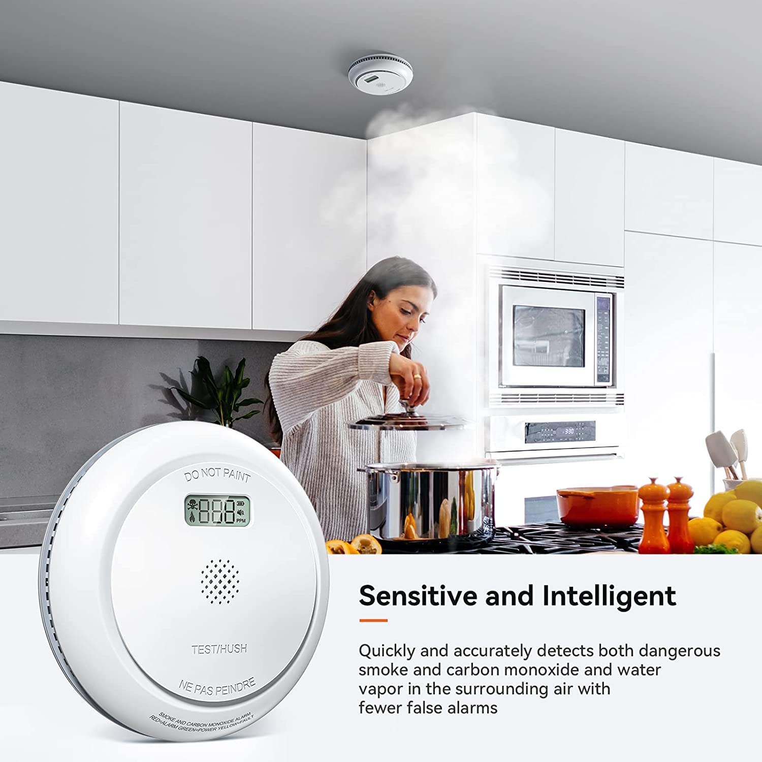 Jemay Combination Smoke Carbon Monoxide Alarm Detector with Display,7-Year Battery Smoke and CO ...