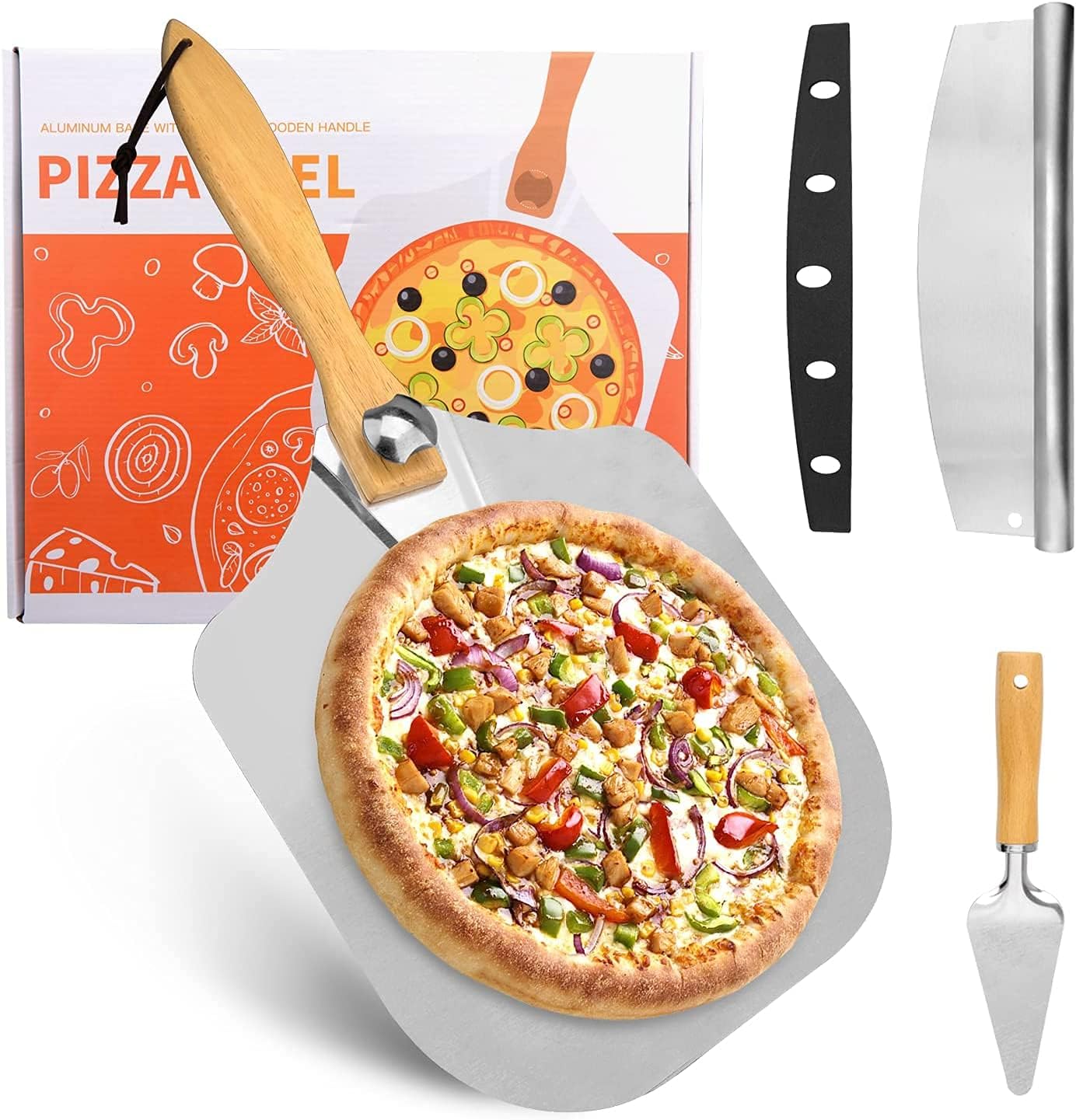 Pizza Peel Tools Set, Aluminum Metal Pizza Pan Pizza Cutter and Shovel ...