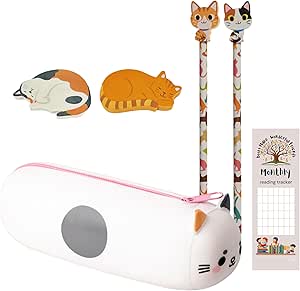 Cat Themed Back to School Stationary Bundle: Adoramals Cat Silicon ...