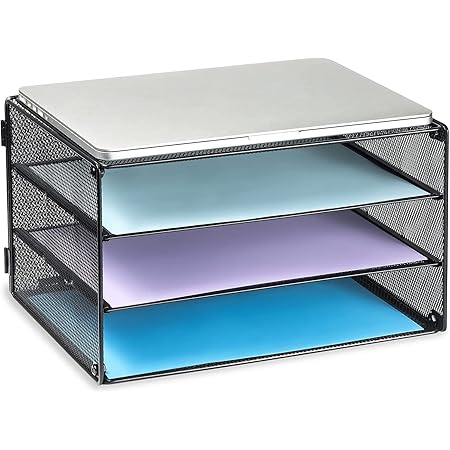 Amazon.com: Stackable Paper Tray Desk Organizer – 4 Tier Metal Mesh ...