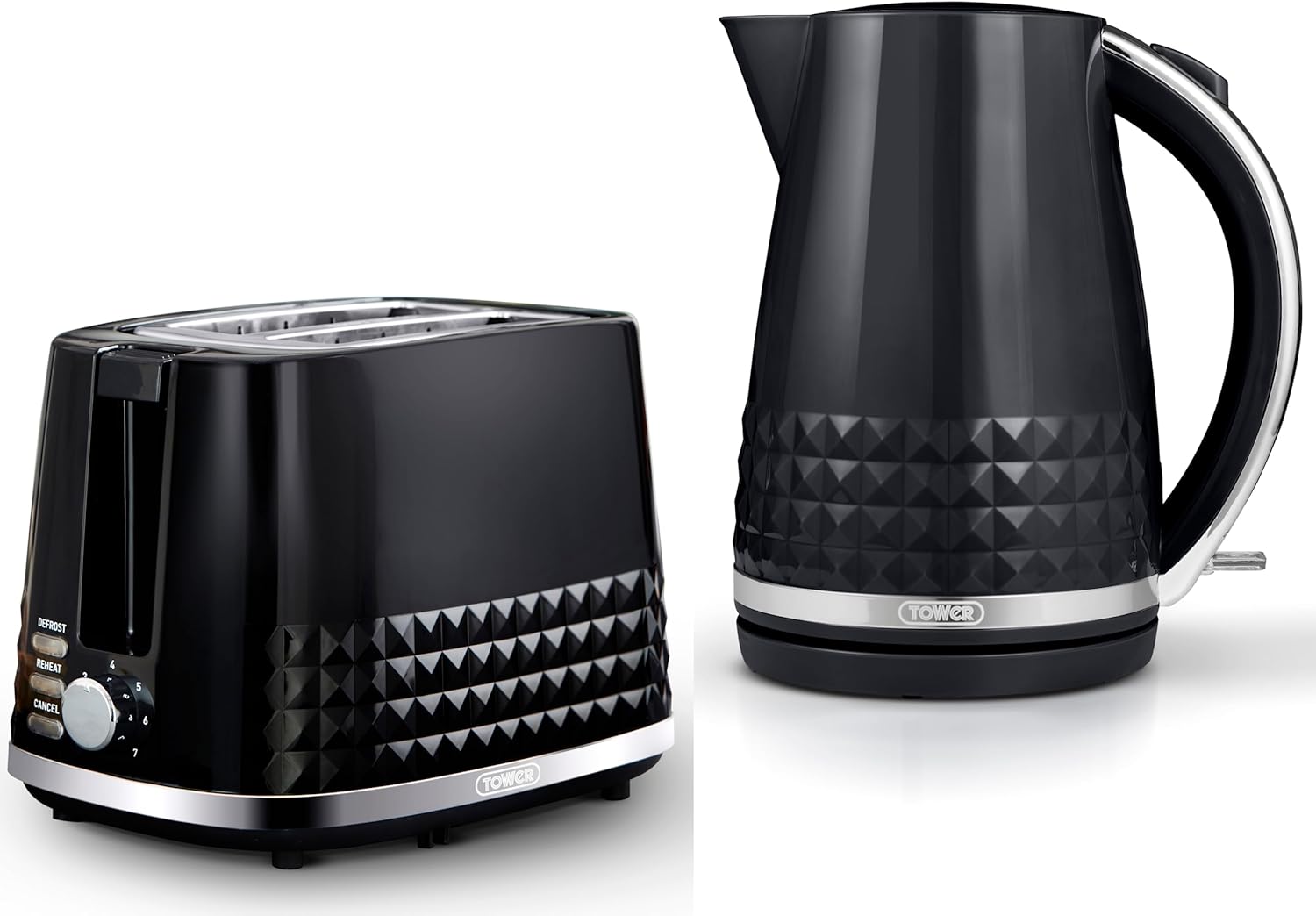 TOWER Solitaire Black 1.5L 3KW Jug Kettle & 2 Slice Toaster. Matching ...