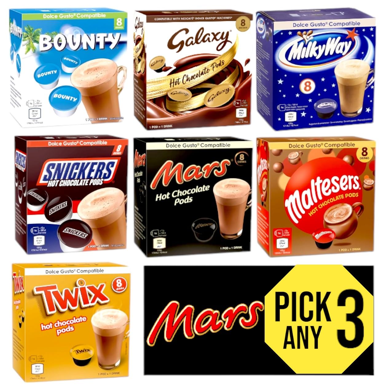 Mars Hot Chocolate Pick Any 3 Dolce Gusto Compatible Pods. Choose from ...