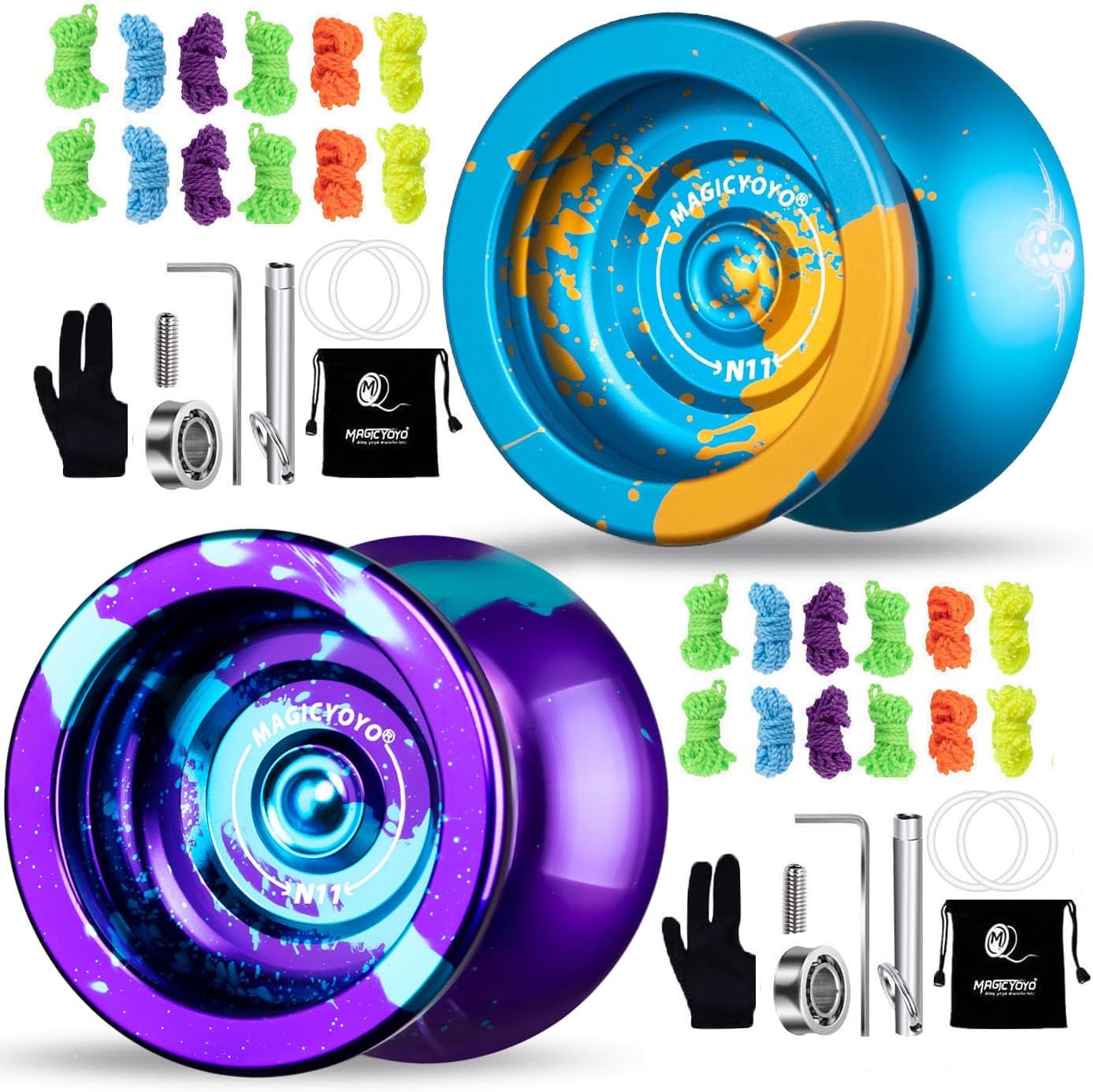 Amazon.com: Pack of 2 Yoyos- MAGICYOYO N11 Purple Blue Dual Purpose ...