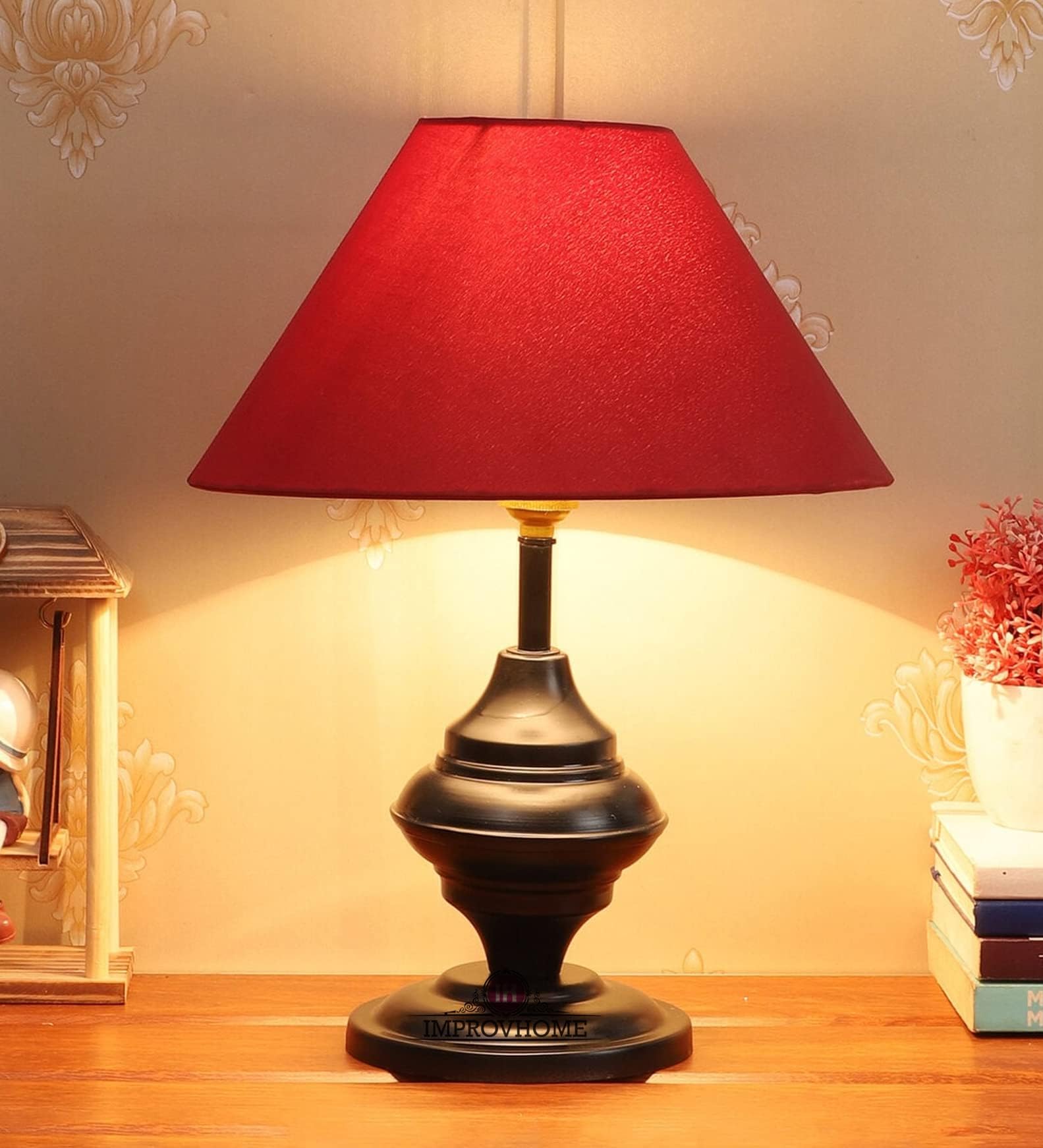 Buy VRCT Red Color Conical Shade and Beautiful Designer Table Lamp for ...