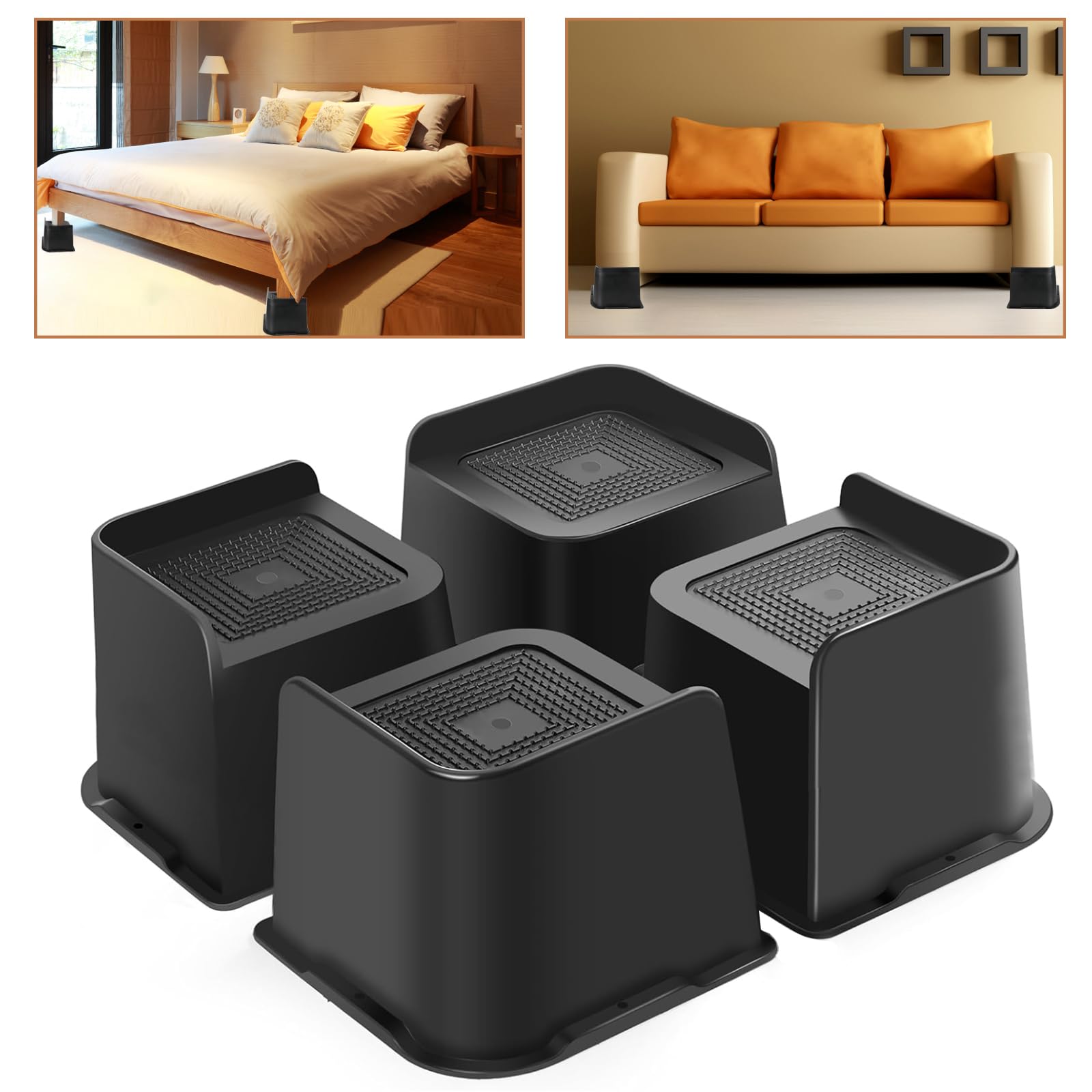 Amazon.com: Tocawe Bed Risers 4 Inch Heavy Duty, Furniture Risers for ...