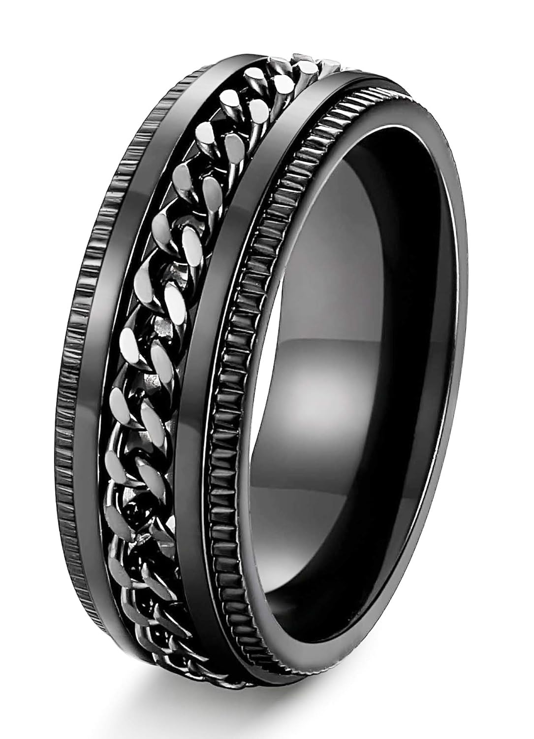 Buy FIBO STEEL Stainless Steel 8mm Rings for Men Chain Rings Biker ...
