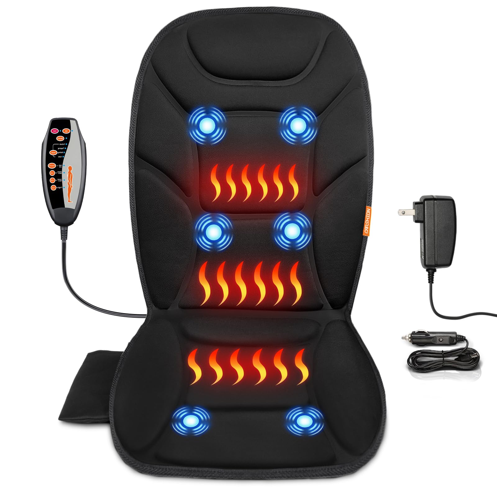 Amazon.com: CARSHION Massage Seat Cushion with Full Back Thighs Heat ...