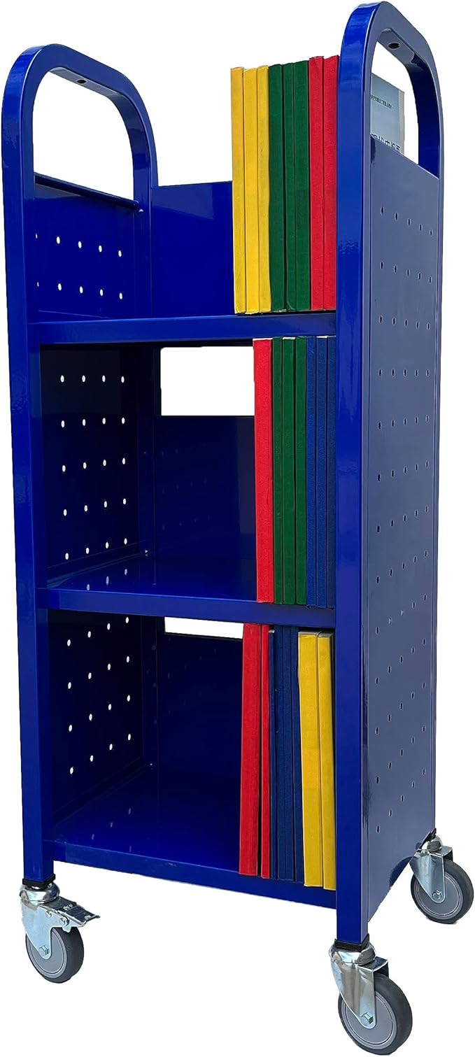 Amazon.com: Workington Single Bank Rolling Book Truck Book Cart with 3 ...
