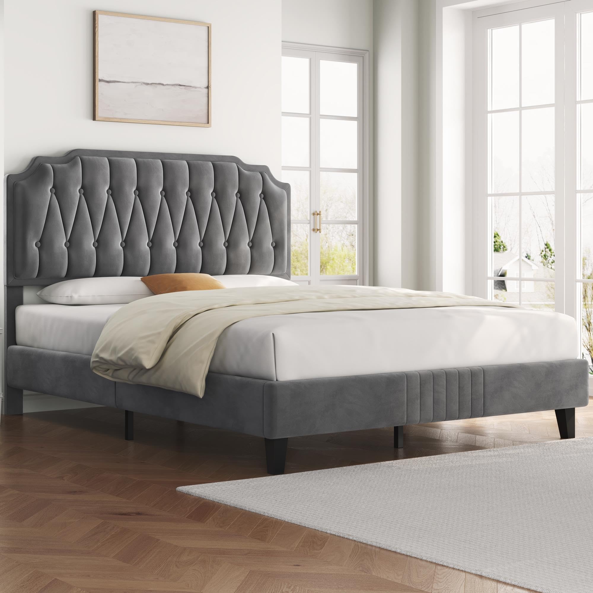 Amazon.com: IDEALHOUSE Queen Size Bed Frame with Adjustable High ...