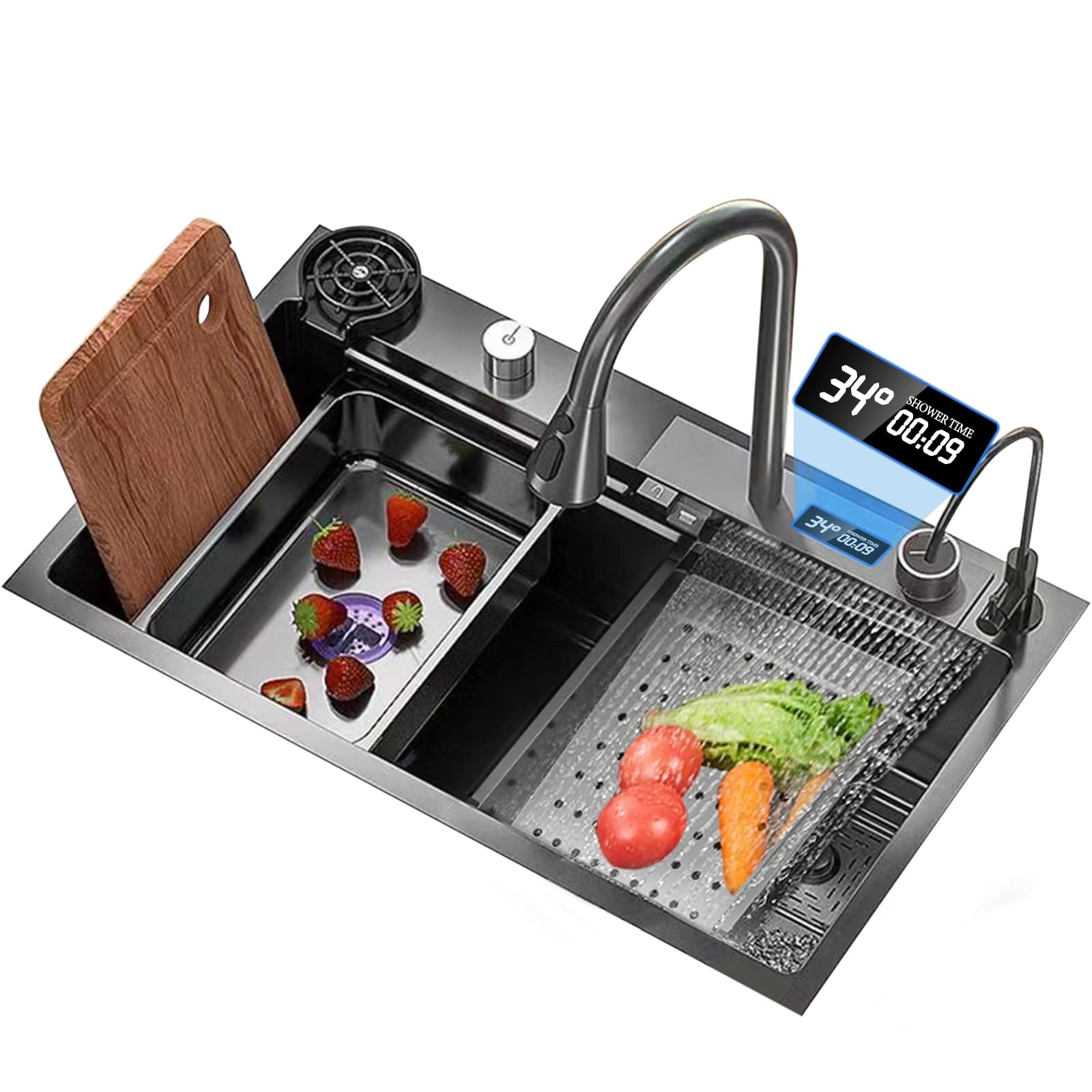 Kitchen Sink Set 304 Stainless Steel Nano Raindance Waterfall Sink Home ...