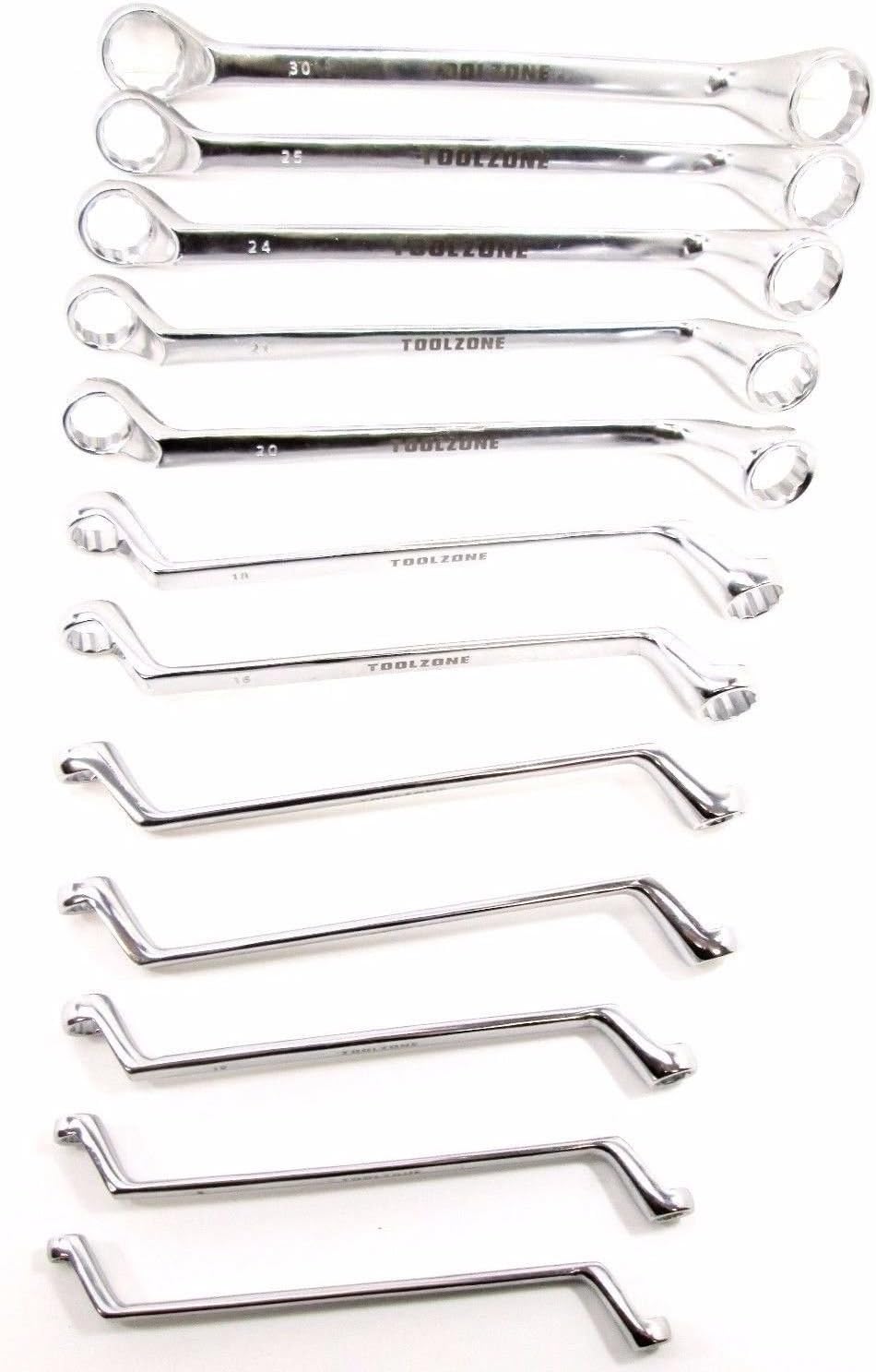 12pc Bi-Hexagonal Swan Neck Ring Spanner Garage Workshop Tool Set 6 ...