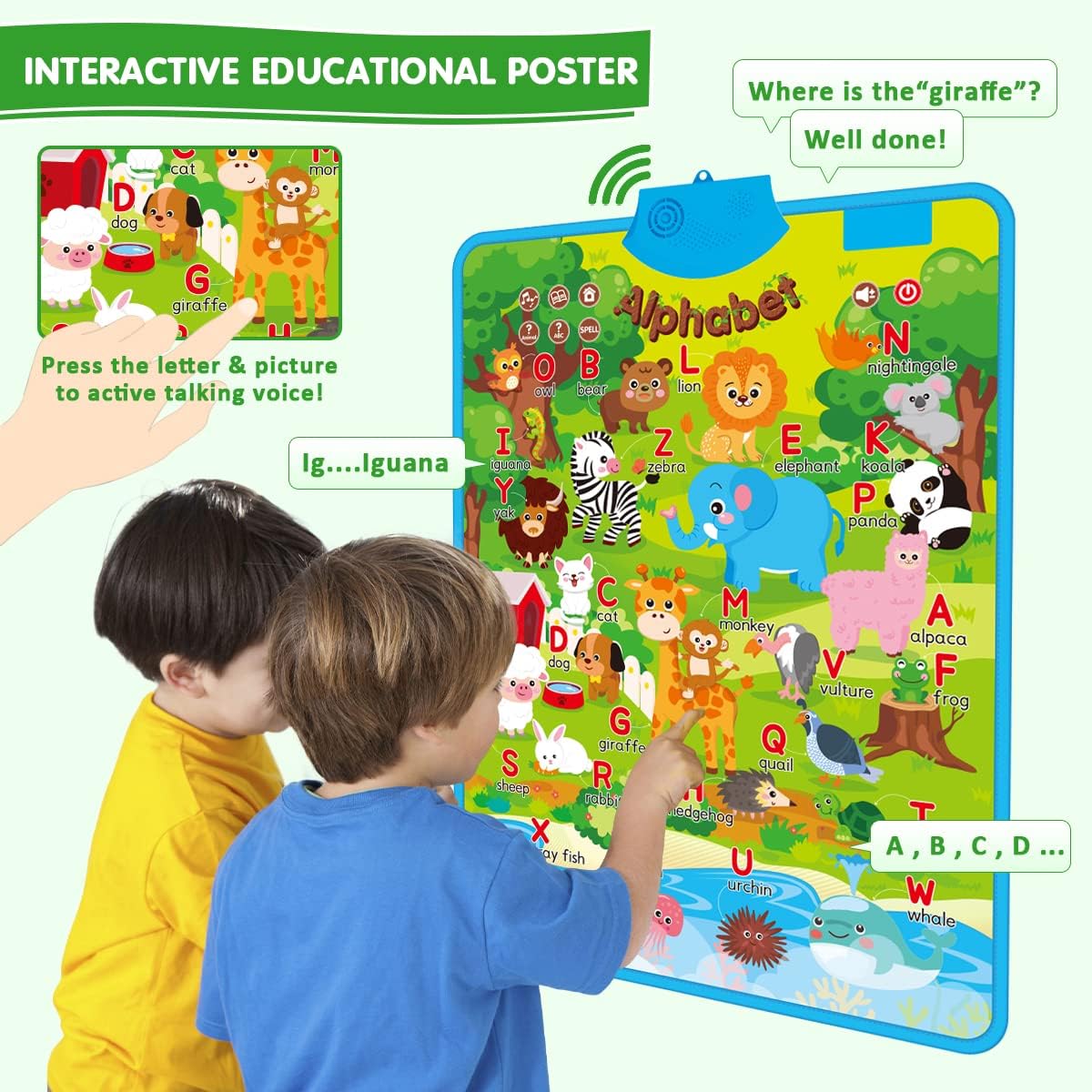 KaeKid Electronic Interactive Alphabet Wall Chart，Music Talking Poster ...