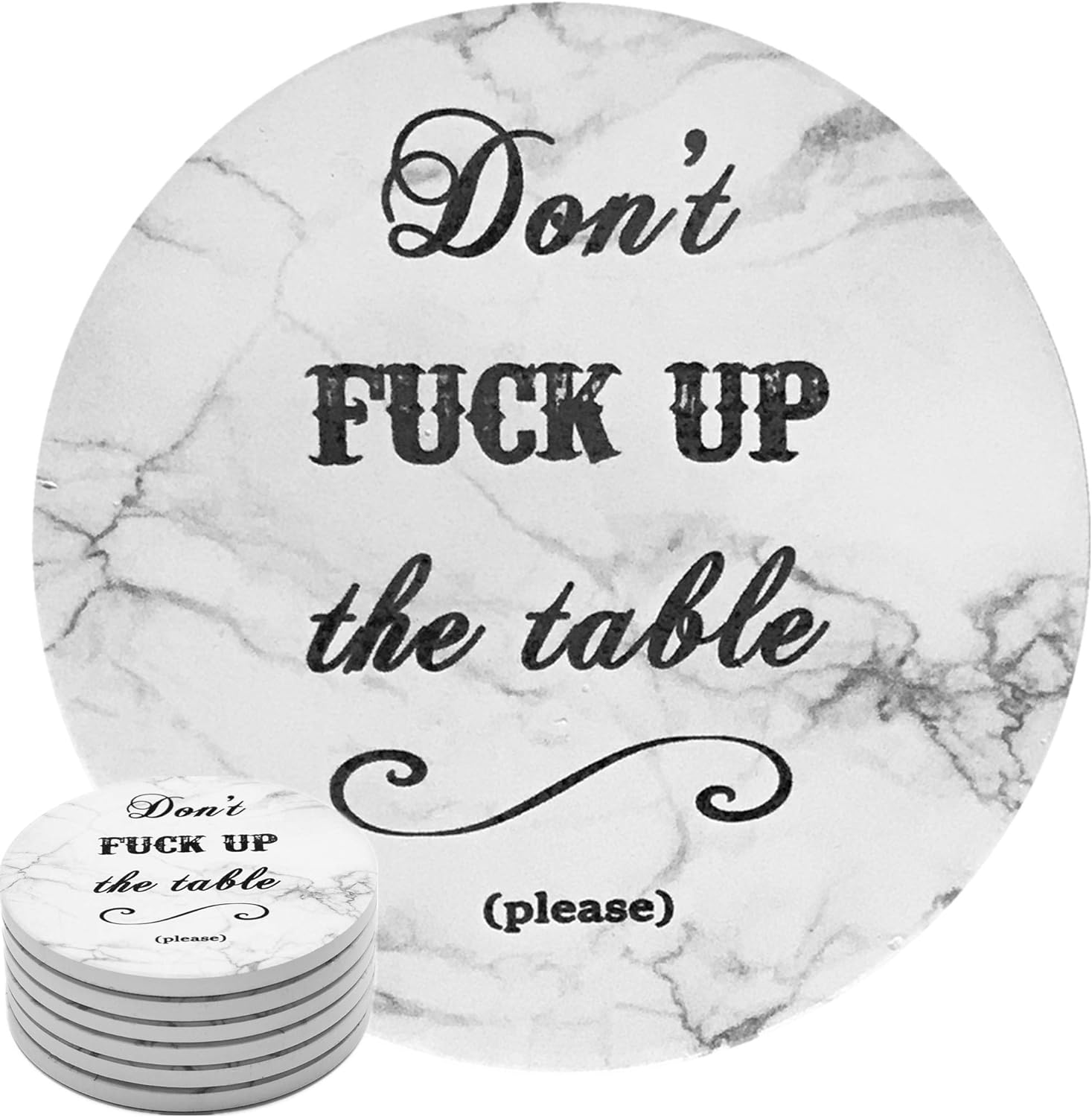 Amazon.com | ENKORE Funny Coasters Marble Finish, Absorbent Drink ...