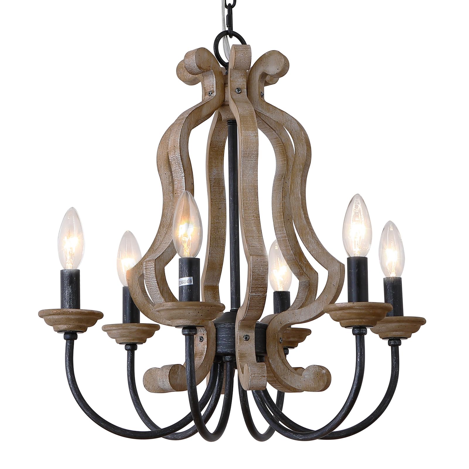 ANQIANYUE Farmhouse Chandelier, 6-Lights Wood Chandelier, 18.3 ...
