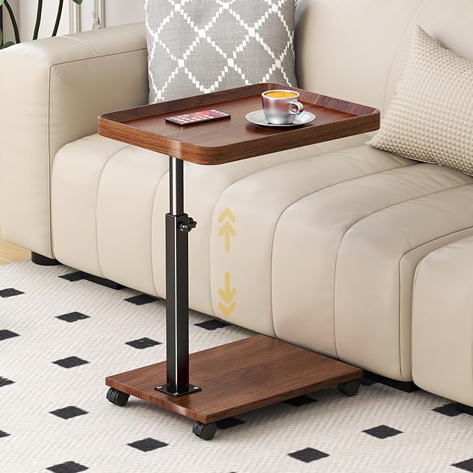 Side Table Height Adjustable with Wheels, Side Tables C Shape Couch ...