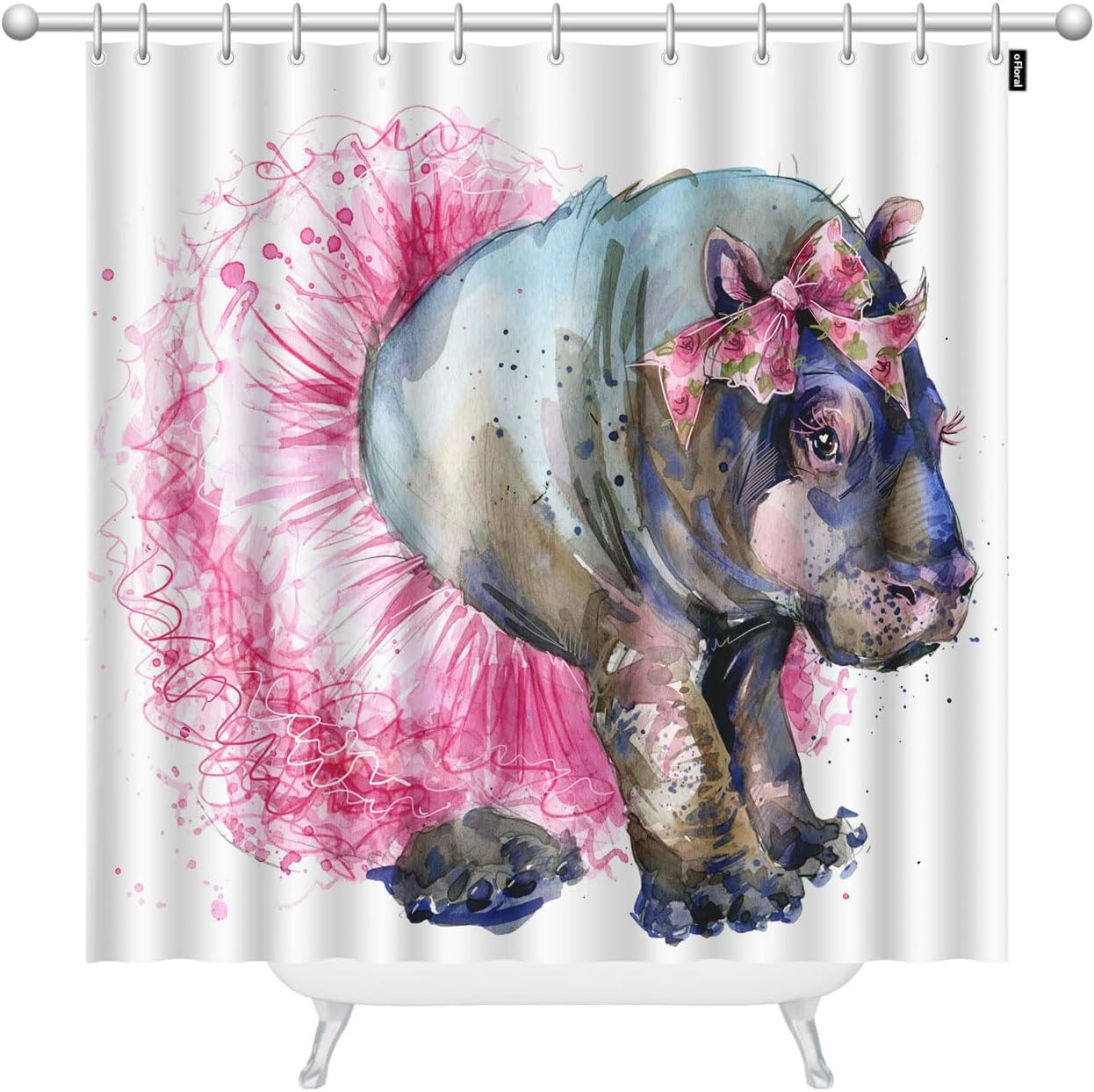 Amazon.com: oFloral Cute Hippo Shower Curtains for Bathroom Watercolor ...