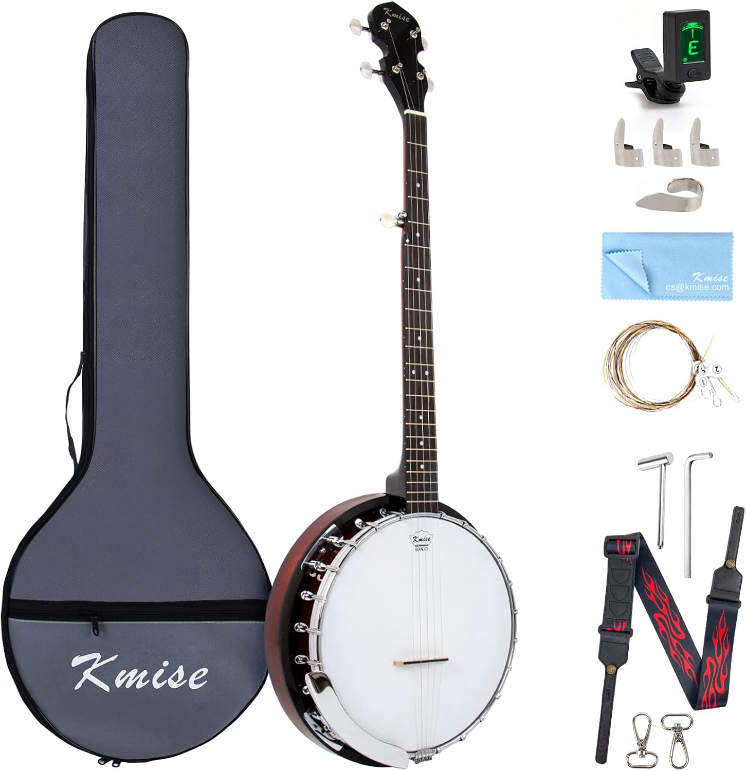 Kmise Professional Banjo, 5 Strings 38'', 18 Brackets, Remo Drum Head ...